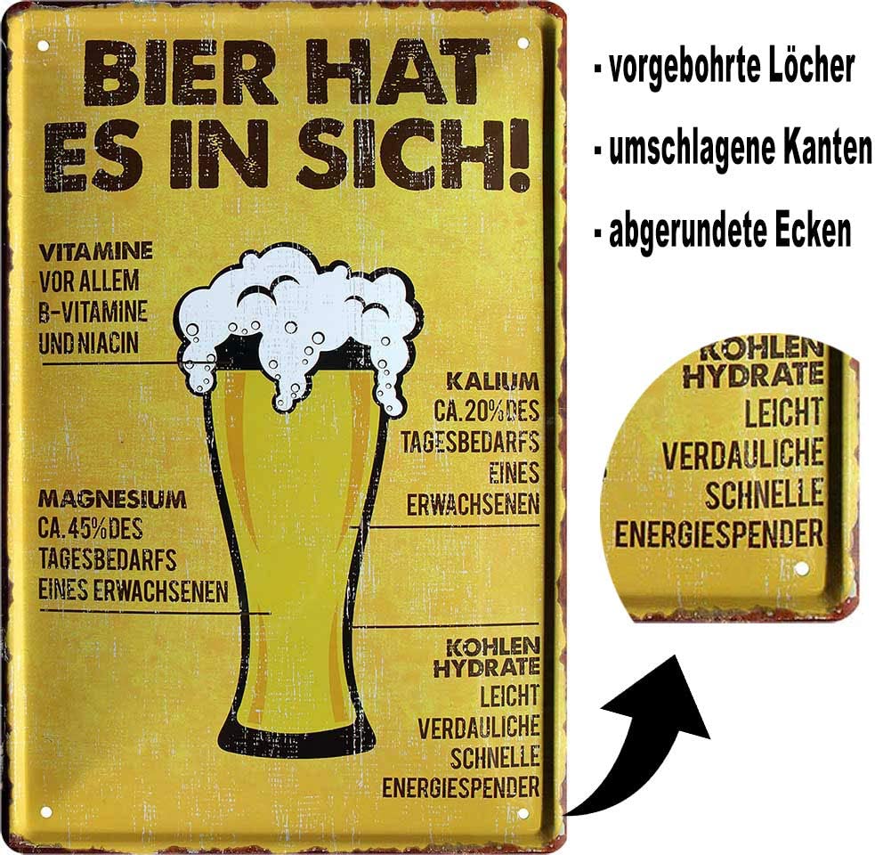 Blechschilder Bier lustiger Spruch “Bier hat es in sich” 20x30 cm ...